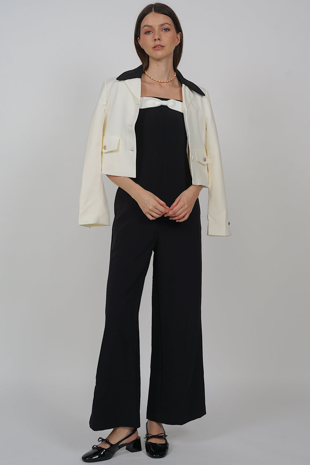 Tailored Contrast Blazer Jacket in White