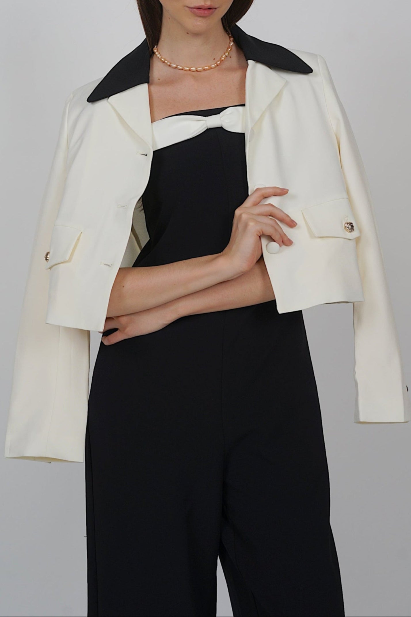 Tailored Contrast Blazer Jacket in White